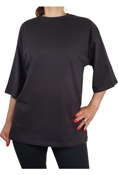 Quzu Truvakar Kol Basic Oversize Tişört Siyah Quzu Truvakar Kol Basic Oversize Tişört Siyah