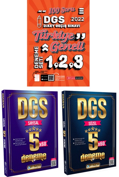 Pegem Yayınları DGS 3' Lü Deneme + Panem DGS Sayısal-Sözel 5 Deneme