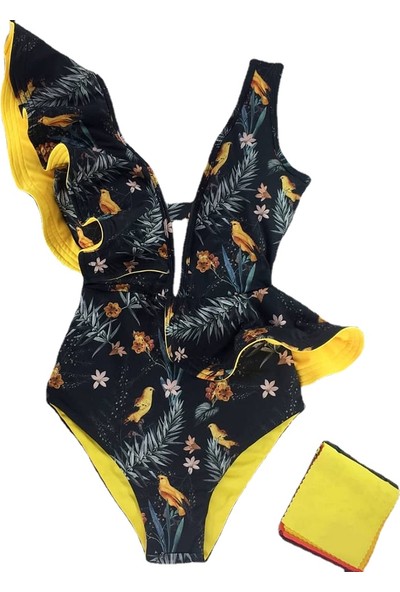 Sporlike Tek Omuz Fırfır Baskı Tek Parça Mayo Kadın (Yurt Dışından)