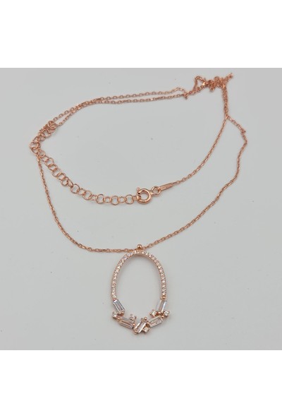 SE Jewellery Baget Kolye Birinci Kalite 925 Ayar Altın Kaplama Rose Kadın Kolyesi SE Jewellery Baget Kolye Birinci Kalite 925 Ayar Altın Kaplama Rose Kadın Kolyesi