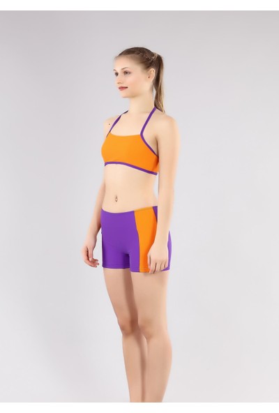 Ruko 2261-1 Kız Çocuk Oranj-Mor Şortlu Bikini