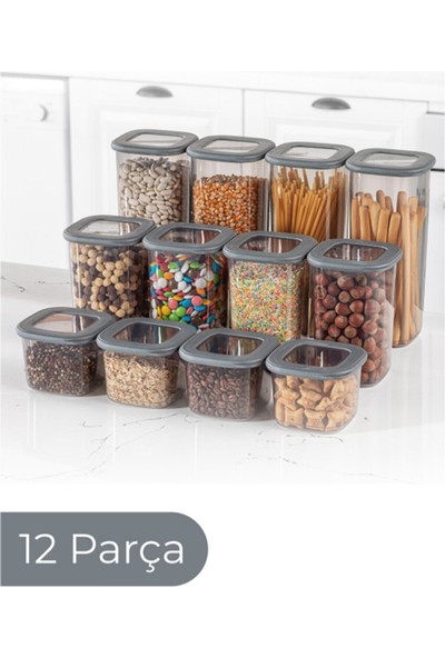 Kitchen Life 12'li Antrasit Kare Saklama Kabı Seti Kitchen Life 12'li Antrasit Kare Saklama Kabı Seti