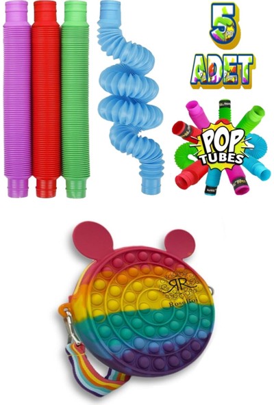 Popit Ip Askılı Kulaklı Çanta ve 5 Adet Pop Tubes Eğitici Oyuncak Set Popit Ip Askılı Kulaklı Çanta ve 5 Adet Pop Tubes Eğitici Oyuncak Set