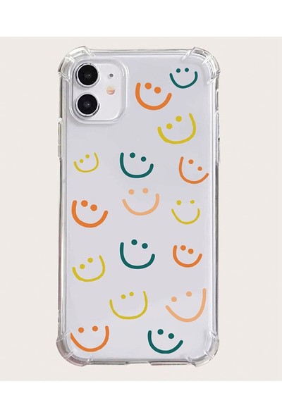 HappyCase Apple iPhone 11 Kılıf Gülen Yüzler Desenli Köşeli Airbag Nitro Şeffaf Silikon Kılıf Kapak HappyCase Apple iPhone 11 Kılıf Gülen Yüzler Desenli Köşeli Airbag Nitro Şeffaf Silikon Kılıf Kapak