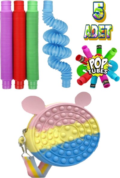 Popit Ip Askılı Kulaklı Çanta ve 5 Adet Pop Tubes Eğitici Oyuncak Set Popit Ip Askılı Kulaklı Çanta ve 5 Adet Pop Tubes Eğitici Oyuncak Set