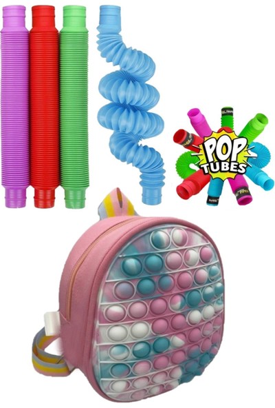 Popit Push Bubble Fidget Çanta Sırt Çantası ve 5 Adet Pop Tubes Eğitici Oyuncak Set Popit Push Bubble Fidget Çanta Sırt Çantası ve 5 Adet Pop Tubes Eğitici Oyuncak Set