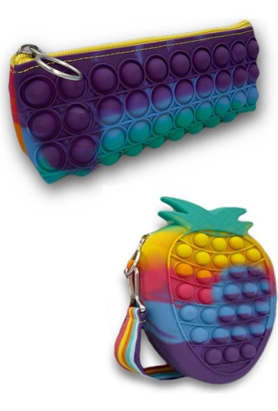 Pop It Push Bubble Ip Askılı Çilek Çanta ve Kalemlik Gökkuşağı Kalem Kutu Ikili Popit Set Pop It Push Bubble Ip Askılı Çilek Çanta ve Kalemlik Gökkuşağı Kalem Kutu Ikili Popit Set