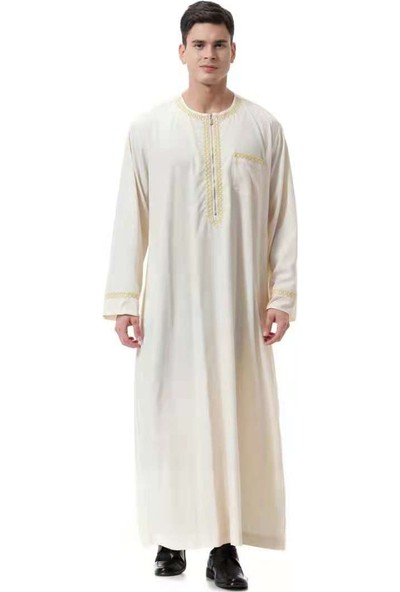 Janae Düz Renk Uzun Erkek Hac Kıyafeti - Bej (Yurt Dışından) (Yurt Dışından)