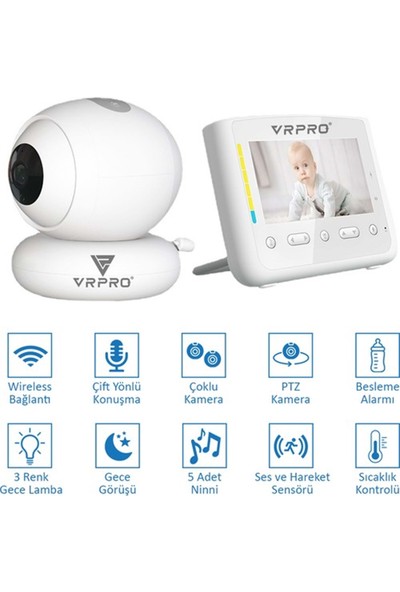 Vrpro 4.3 Inç Wifi Bebek Izleme Kamera Ninnili Çoklu Kamera Desteği Sıcaklık Kontrol Vrpro 4.3 Inç Wifi Bebek Izleme Kamera Ninnili Çoklu Kamera Desteği Sıcaklık Kontrol