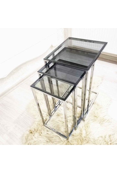 Aga Konsept Çok Amaçlı Metal Temperli Füme Camlı C Sehpa Krom 3'lü Aga Konsept Çok Amaçlı Metal Temperli Füme Camlı C Sehpa Krom 3'lü