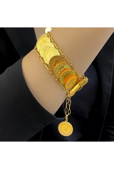 Zerkub Jewellery 22 Ayar Altın Çeyrek Altınlı Bayan Bileklik