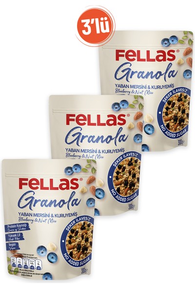 Fellas Granola 3'lü - Yaban Mersinli & Kuruyemişli 300G