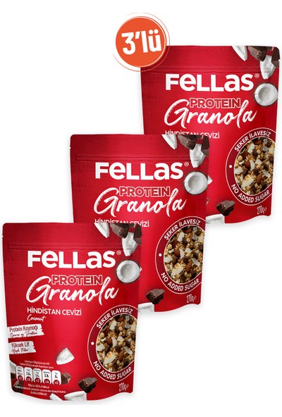 Fellas Granola 3'lü - Hindistan Cevizi & Protein Bar Parçacıklı 270G