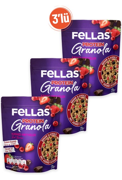 Fellas Granola 3'lü - Kırmızı Meyveler & Protein Bar Parçacıklı 270G