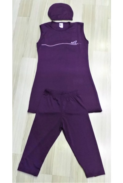 SUNSURF Lazella Sıfır Kol Çocuk Tesettür Mayo Yarım Kapalı Mor