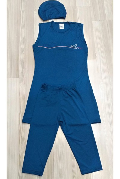 SUNSURF Lazella Sıfır Kol Çocuk Tesettür Mayo Yarım Kapalı Lacivert