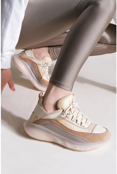 Marjin Kadın Sneaker Şeffaf Taban Bağcıklı Spor Ayakkabı Gunes