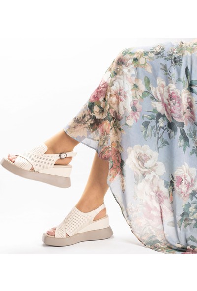 Twoegoist Kadın Deri Günlük Dolgu Tabanlı ve Fuspetli Yumuşak Iç Tabanlı Sandalet