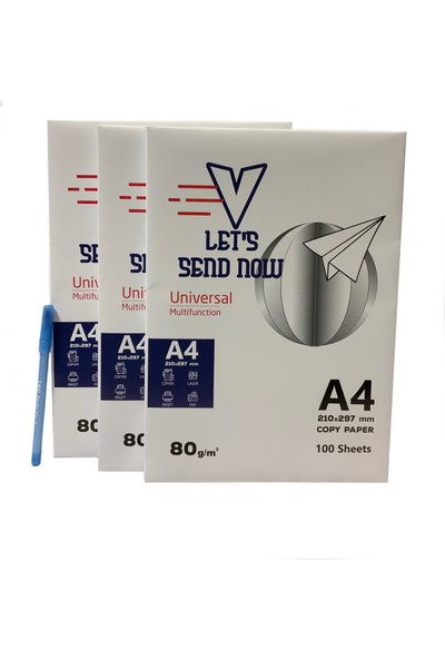 Let's Send Now A4 Fotokopi Kağıdı 100'lü 3 Paket 300 Sayfa Let's Send Now A4 Fotokopi Kağıdı 100'lü 3 Paket 300 Sayfa