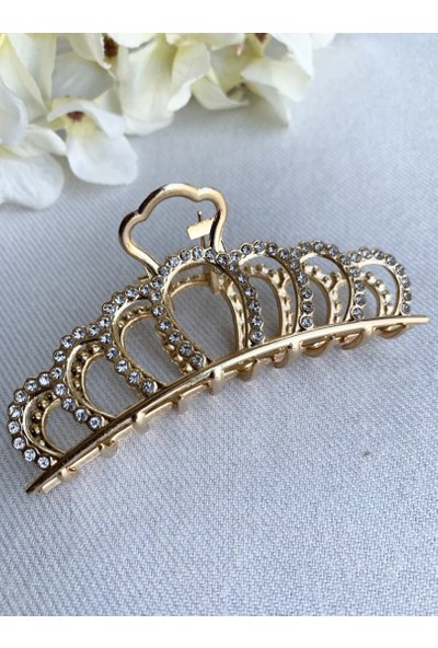 Mingy Gold Renk Büyük Boy Prenses Tacı Model Full Taşlı Metal Mandal Toka Mingy Gold Renk Büyük Boy Prenses Tacı Model Full Taşlı Metal Mandal Toka