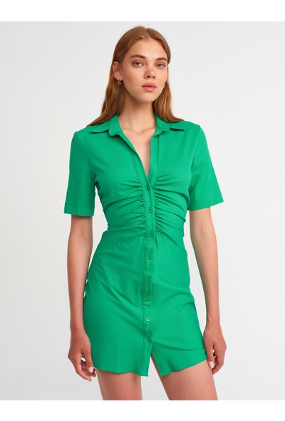 90340 Sırt Detaylı Mini Elbise-Yeşil