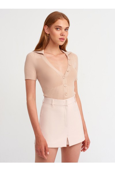 1092 Polo Yaka Patlı Triko Badi-Camel