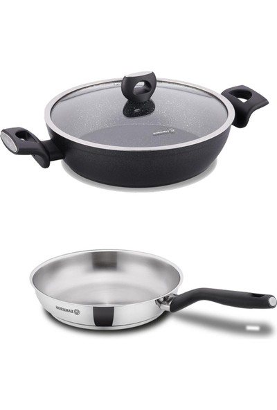 Korkmaz Nora Granit Kısa Tencere 24 cm ve 24 cm Nora Çelik Tava Korkmaz Nora Granit Kısa Tencere 24 cm ve 24 cm Nora Çelik Tava