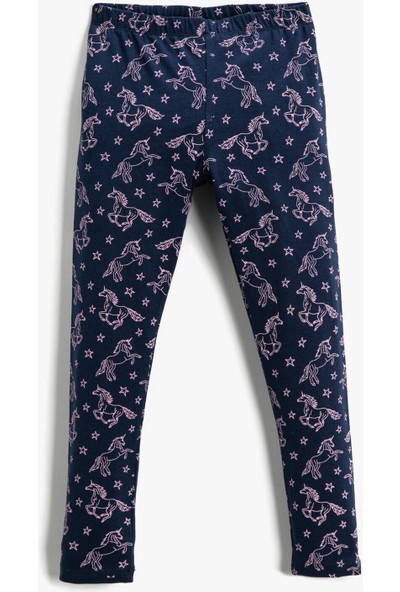 Koton Unicorn Baskılı Tayt Beli Lastikli Pamuklu