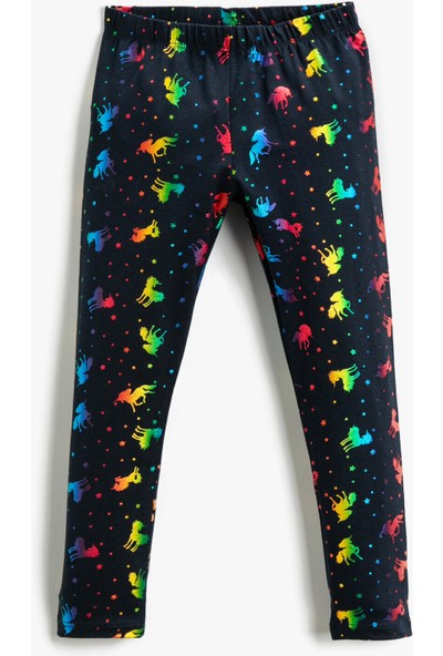 Koton Unicorn Baskılı Tayt Beli Lastikli Pamuklu