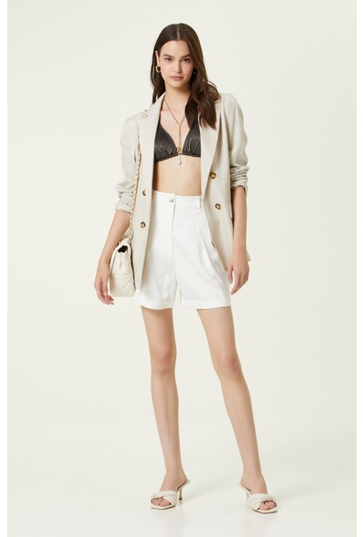 Ekru Pilili Şort