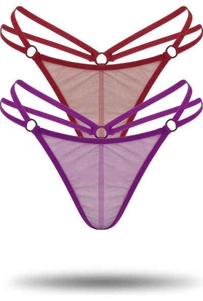 Ifondi Özel Tasarım Tanga 2'li Set Mor-Bordo