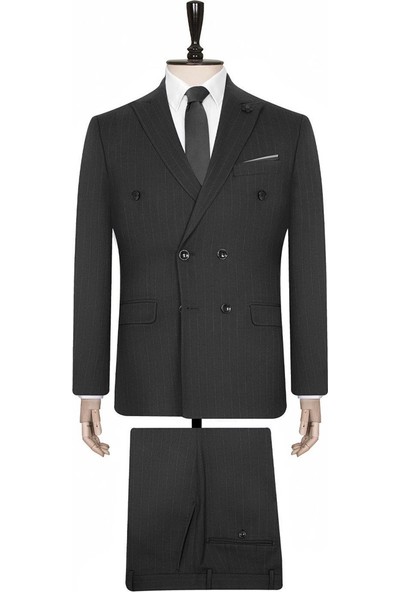 Süvari Slim Fit 6 Drop Desenli Kruvaze Siyah Takım Elbise Süvari Slim Fit 6 Drop Desenli Kruvaze Siyah Takım Elbise