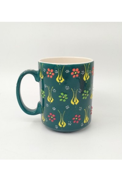 Otantik Depo El Yapımı Çini Desenli Dantel Kupa Bardak Yeşil