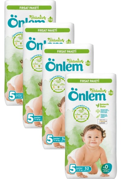 Önlem Botanika Bebek Bezi Fırsat Paketi Junior 11-18 kg 5 Beden 4 x 52 Adet Önlem Botanika Bebek Bezi Fırsat Paketi Junior 11-18 kg 5 Beden 4 x 52 Adet