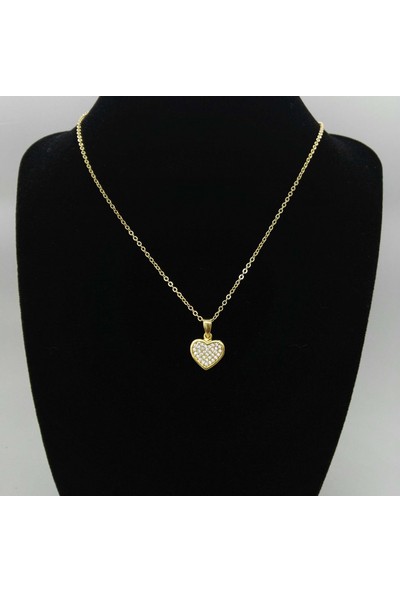 Zincir Kolye, Zirkon Taşlı Kalp Zincir Kolye, Zirkon Taşlı Kalp