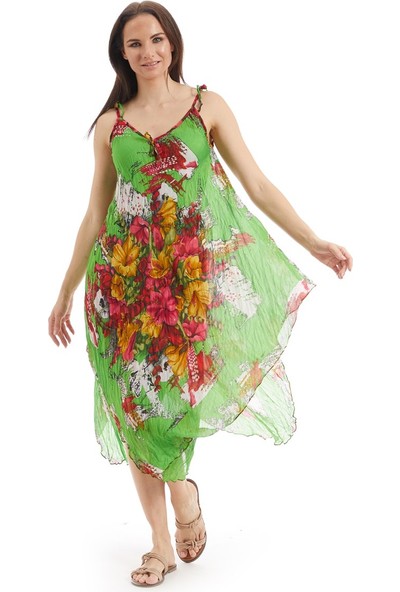 Newbutix Şile Bezi Yeşil Tual Desen Vual Elbise