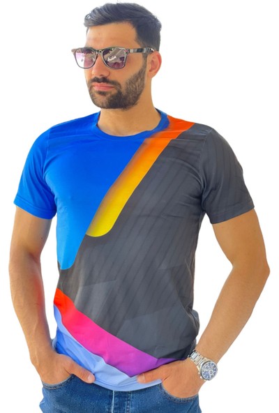 Vas.que - Erkek Parçalı Renkli Dijital Baskılı Yeni Sezon T-Shirt Vas.que - Erkek Parçalı Renkli Dijital Baskılı Yeni Sezon T-Shirt