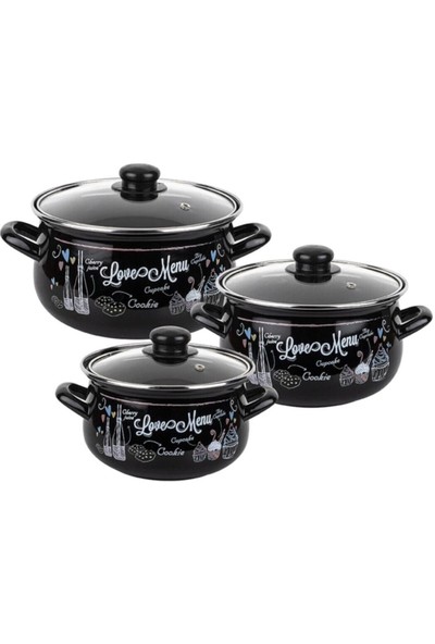 Tantitoni Love Menu 3'lü Cam Kapaklı Tencere Seti