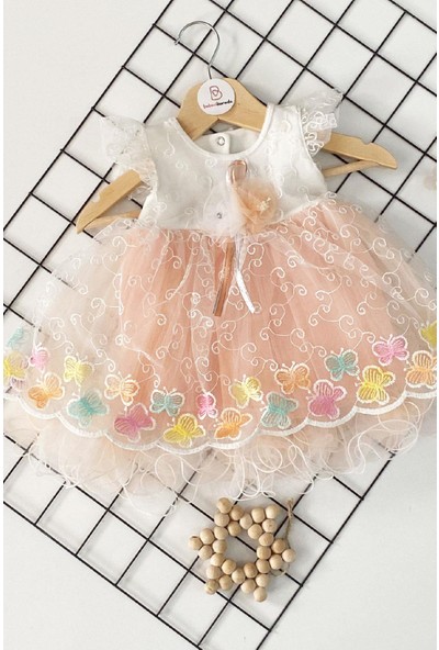 Bebeciburada Kelebekli Dantel Tüllü Kız Bebek Elbise