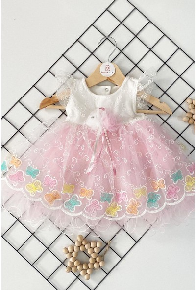 Bebeciburada Kelebekli Dantel Tüllü Kız Bebek Elbise