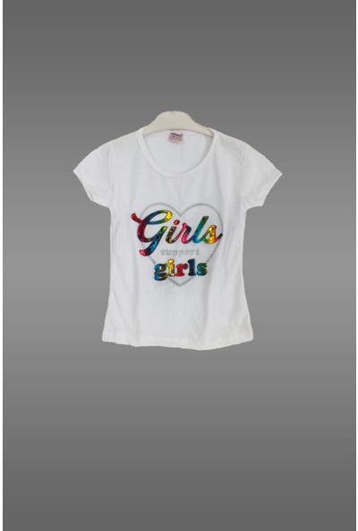 Azranur Kız Çocuk Kalpli Renkli Girls Kabartmalı Tişört / 7-11 Yaş