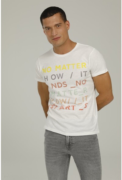 Superfly 22920-MEN Tshirt Offwhite Erkek Kisa Kol T-Shirt