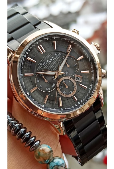Ferrucci Fonksiyonları Aktif Siyah Erkek Kol Saati + Bileklik Hediyeli