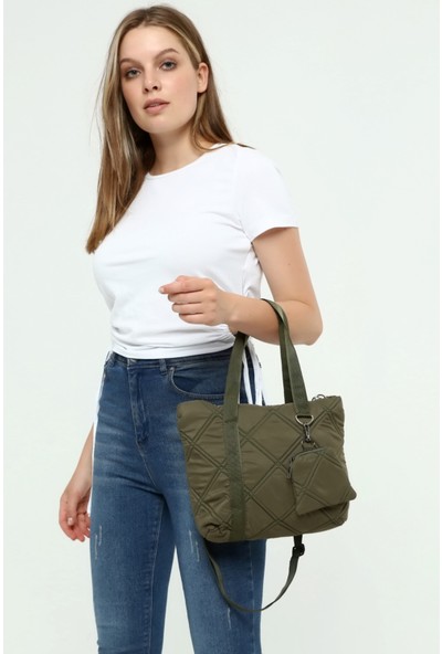 Kadın Puf Kumaş Nakışlı & Cüzdanlı El ve Omuz Çantası