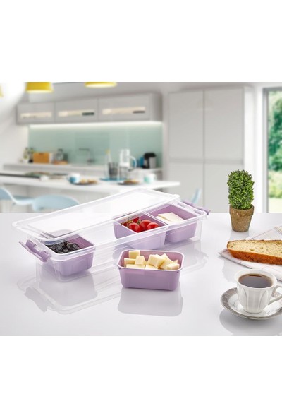Kilitli 4 Bölmeli Çok Amaçlı Saklama Kabı Kahvaltılık 2,5 Lt