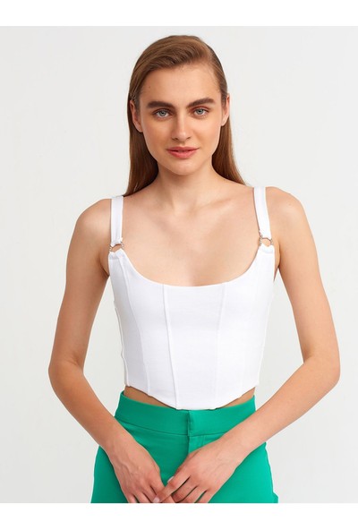 Loveofzi Kadın Beyaz Bağcık Detay Crop Top Loveofzi Kadın Beyaz Bağcık Detay Crop Top