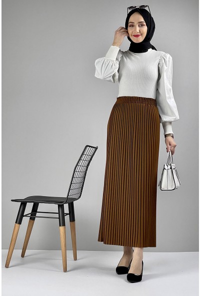 Moda Çizgi Piliseli Etek Taba Moda Çizgi Piliseli Etek Taba