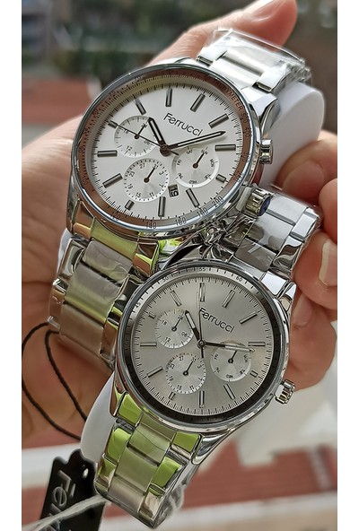 Ferrucci Sevgili, Çift, Çelik Kordon Gümüş Renk Kol Saatleri+Bileklik