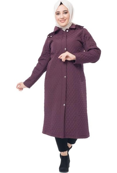 Moda Çizgi Kapüşonlu Kapitone Tesettür Mont Bordo Moda Çizgi Kapüşonlu Kapitone Tesettür Mont Bordo