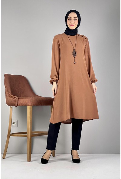 Moda Çizgi Omuz Detaylı Aerobin Tunik Soğan Kabuğu